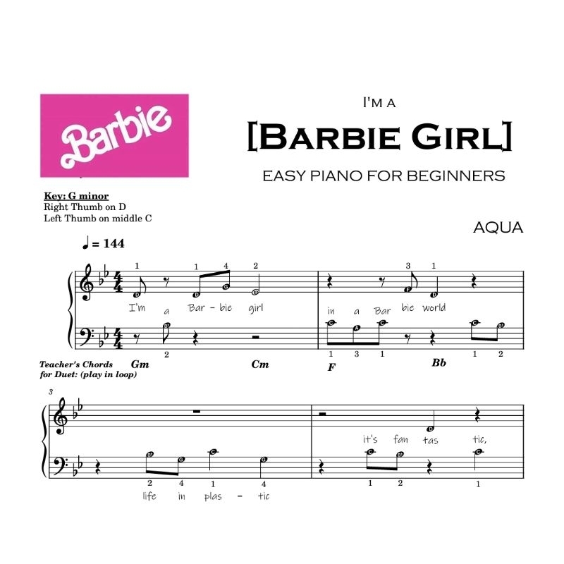 Barbie Girl (AQUA) Chorus Only | BUNDLE Easy Piano Sheet Music PDF | Shopee Malaysia