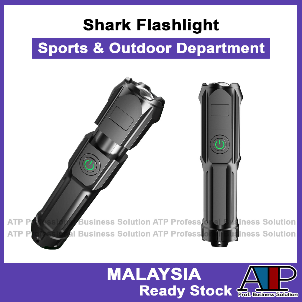 Light💡 Shark Flashlight Strong Light Rechargeable Waterproof Zoomable ...