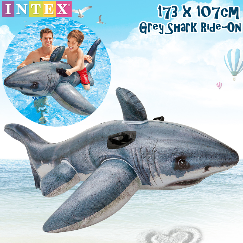 INTEX 57525 Grey Shark Shark Ride-On Inflatable Pool Float Swimming ...