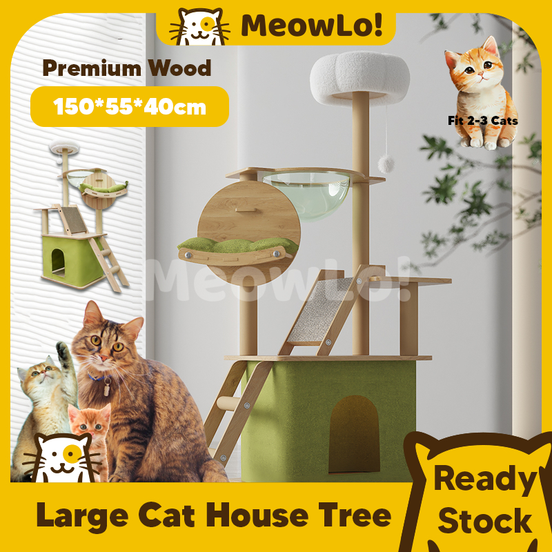 MEOWLO 1.5M Large Cat Tree House Wood Cat Condo Bed Scratcher House ...