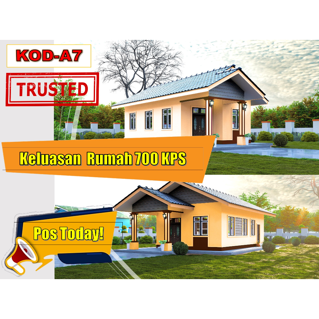 PELAN RUMAH MINI TERKINI -KOD-A7(ORANG CAIR) ( 700 KPS-20' X 38') 3 BED AND 1 BETH | Shopee Malaysia