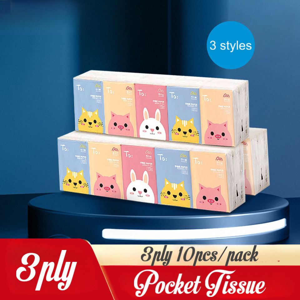 【10 Sheets x 3-Ply】Portable Pocket Sized Tissue Paper Virgin Wood Pulp ...
