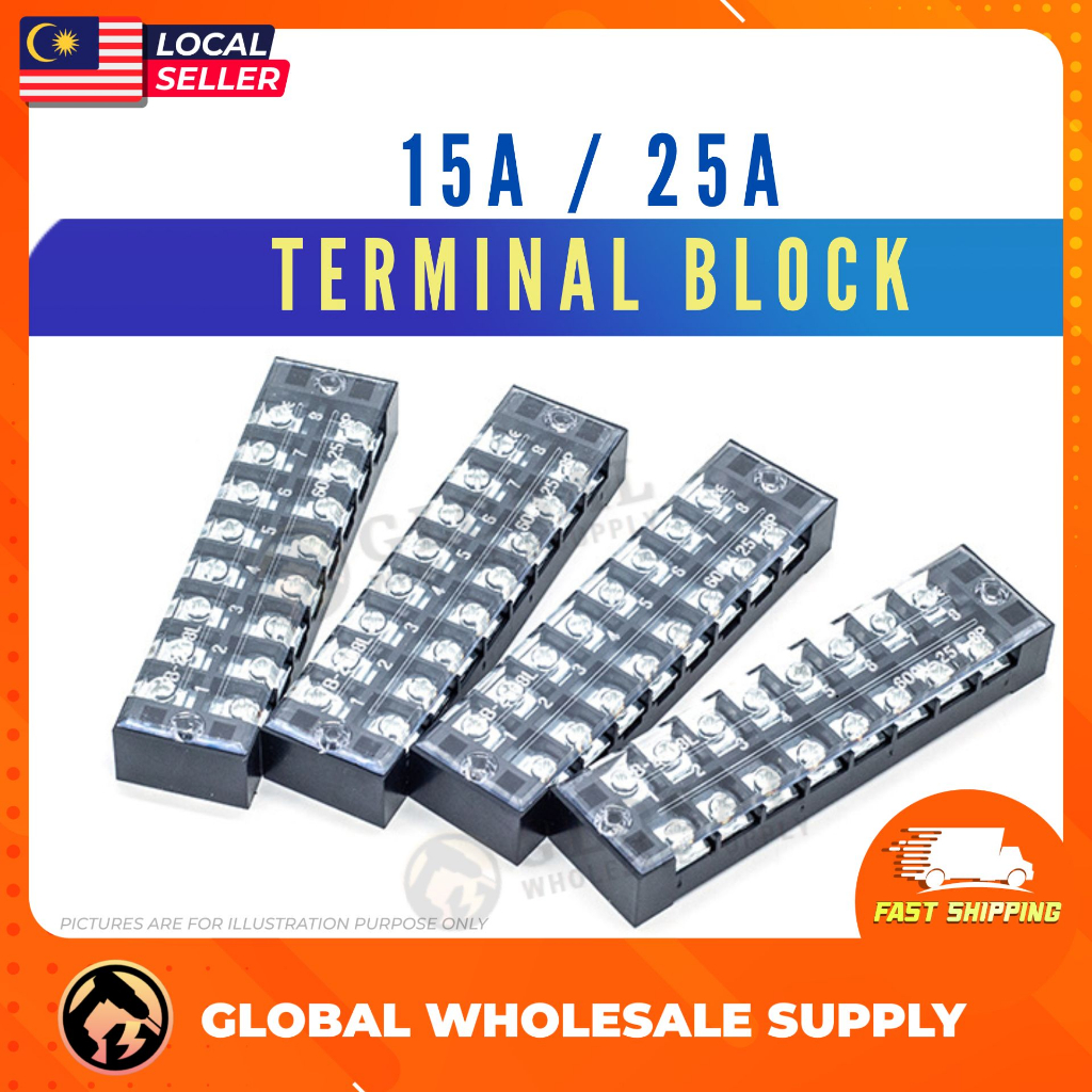 15A / 25A Terminal Block Wire Connector TB Dual Row Bus Bar Wire Amp ...