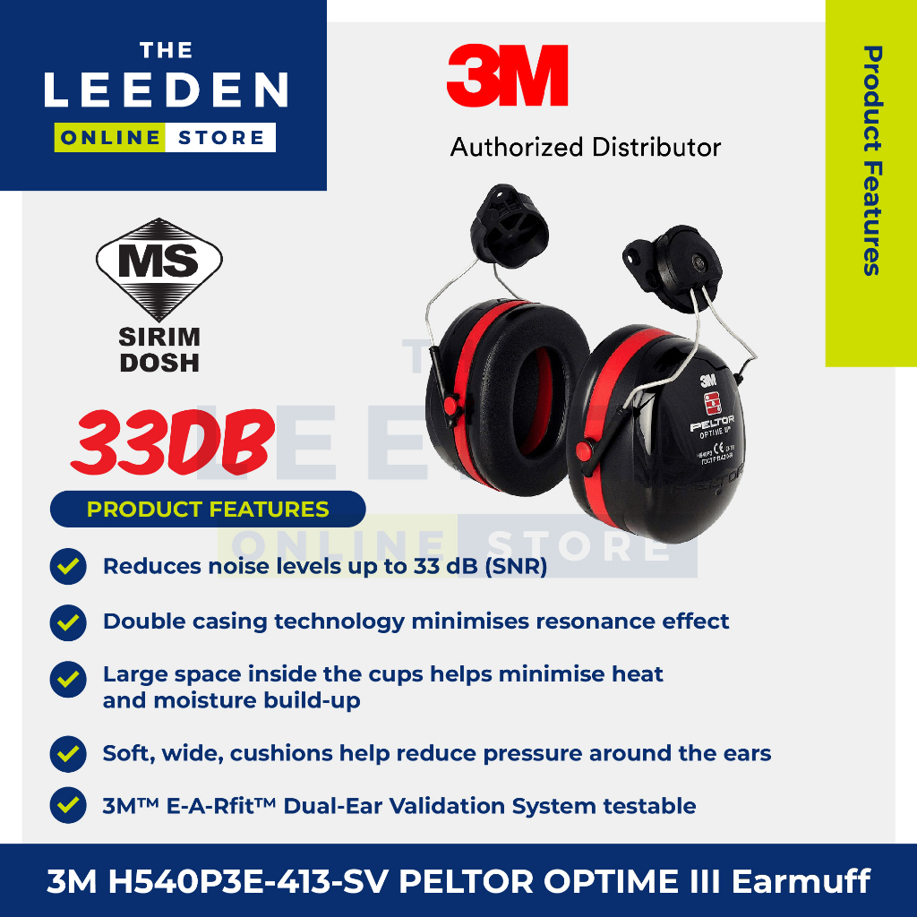 3M H540P3E-413-SV Peltor Optime III Eermuffs, 34 DB, Black/Red, Helmet ...