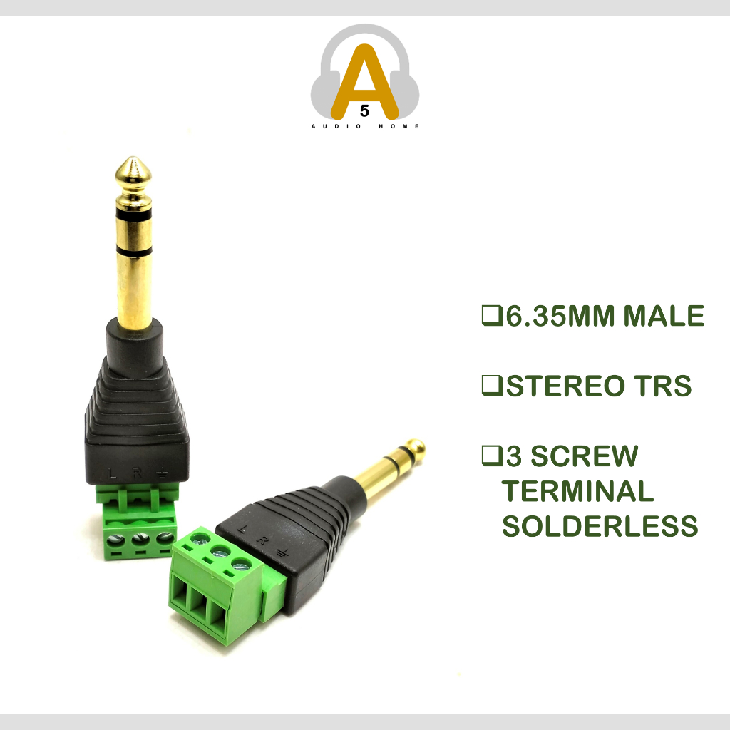 Solderless 6.35mm Audio TRS Stereo Male to 3 Pin Screw Terminal Female ...