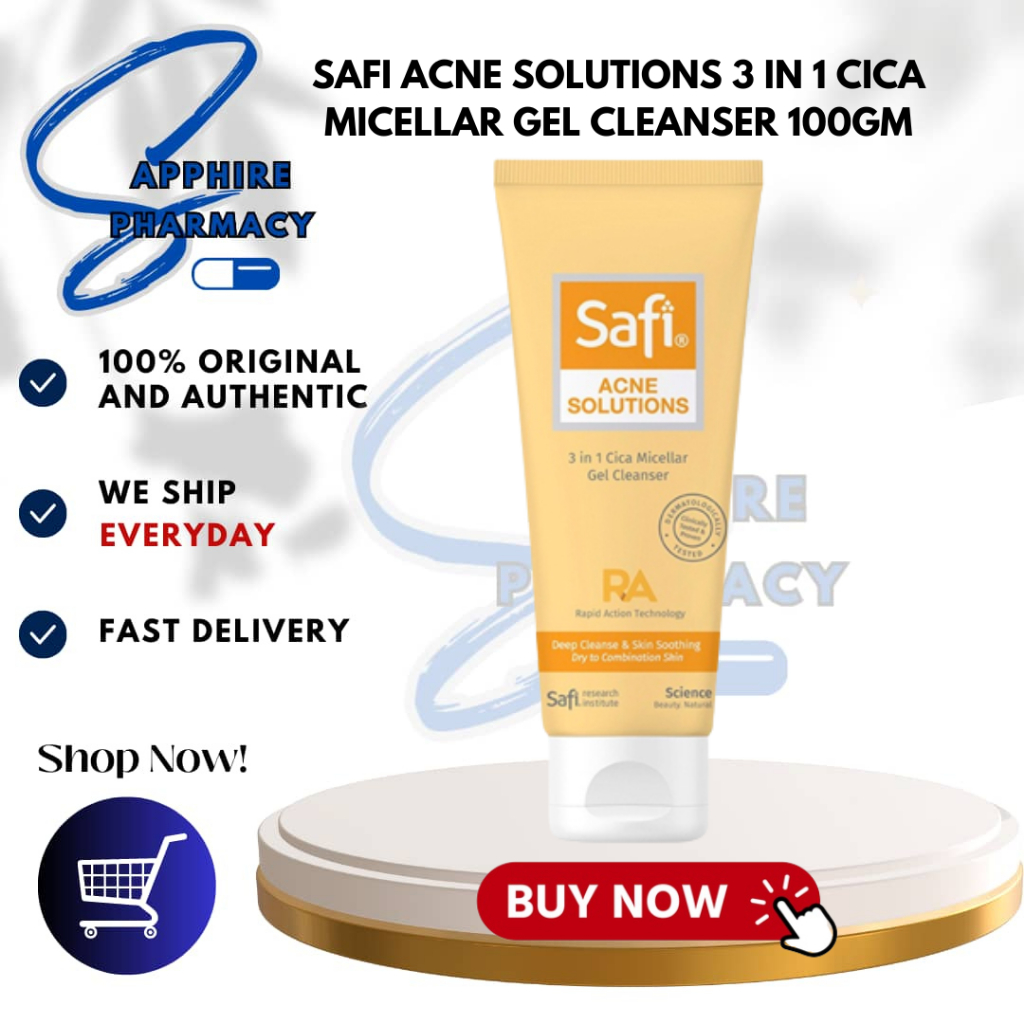 SAFI ACNE SOLUTIONS 3 IN 1 CICA MICELLAR GEL CLEANSER 100GM (OREN ...