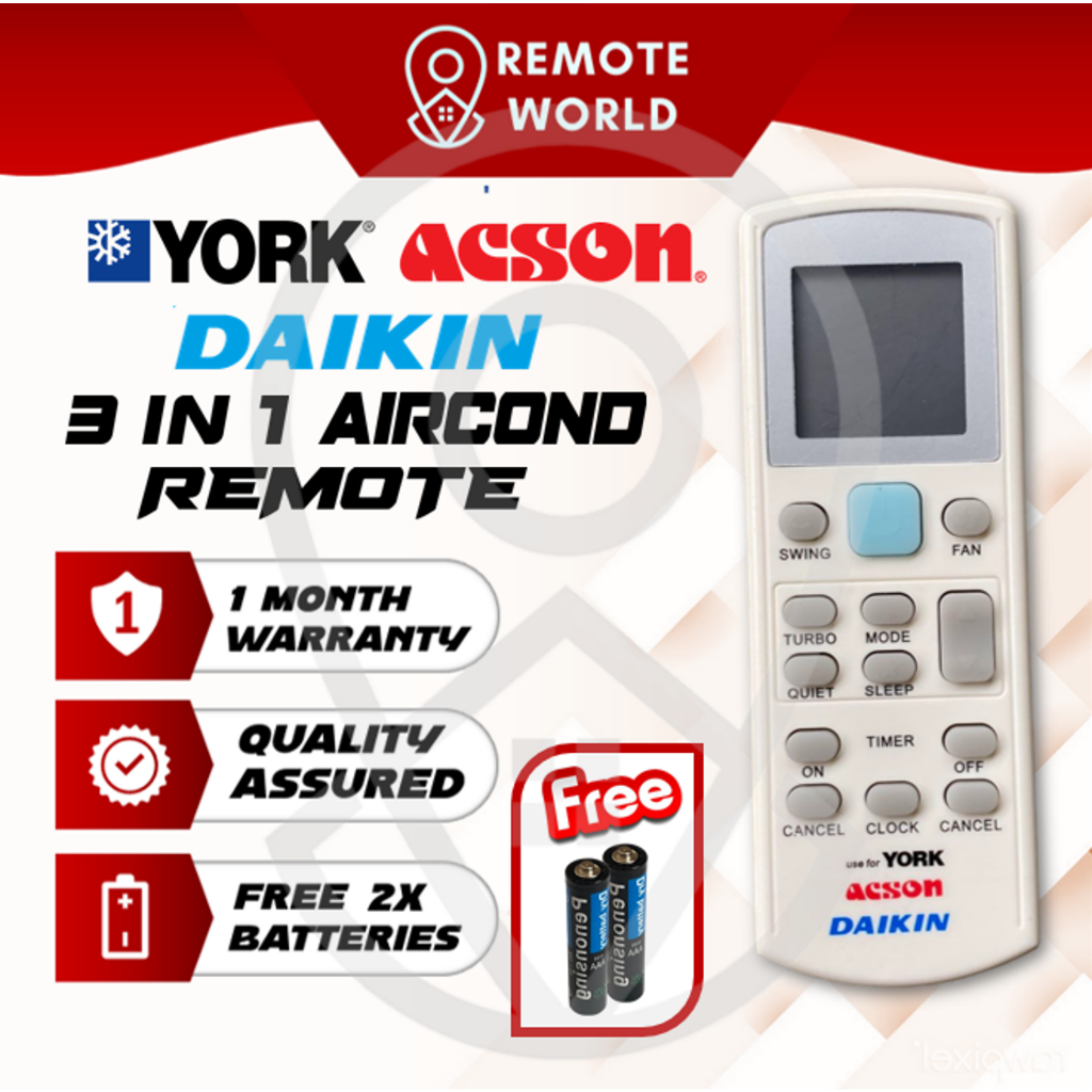 DAIKIN/YORK/ACSON 3 in 1 AIRCOND REMOTE | Rectangular Alat Kawalan Jauh ...