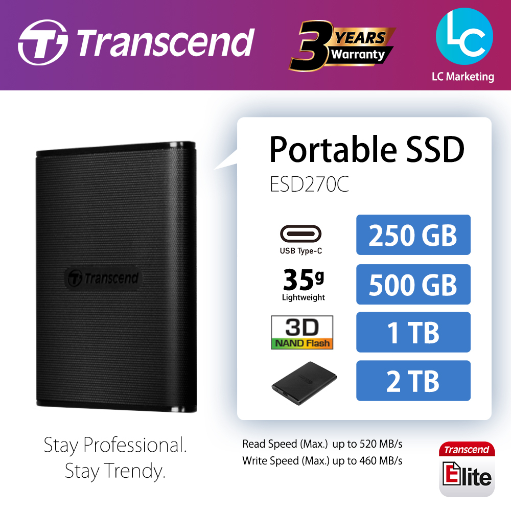 Transcend ESD270C USB 3.1 Gen 2 Portable External SSD 3D NAND Solid ...