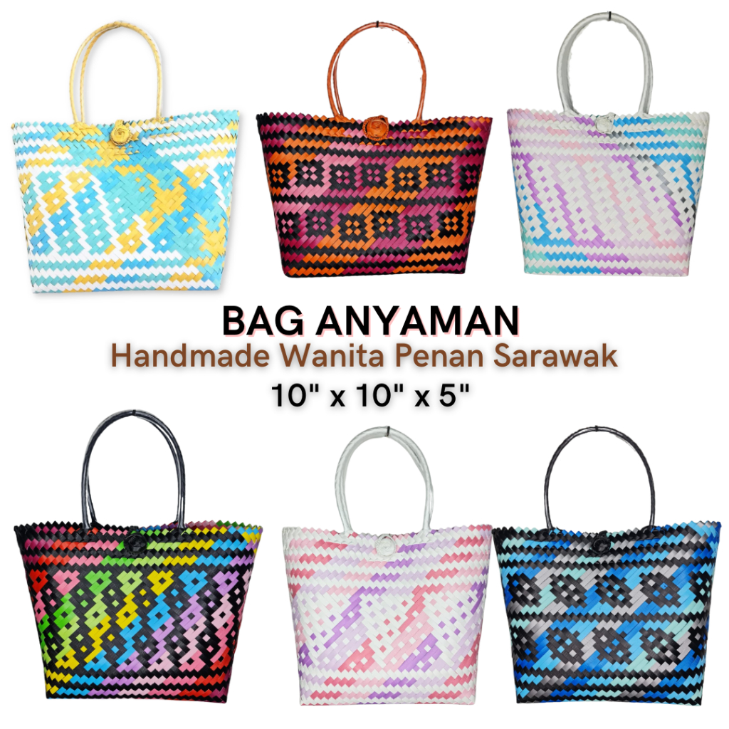 10"x10" Multicolour Beg Anyaman Sarawak / Tote Bag Women / PVC Bakul ...