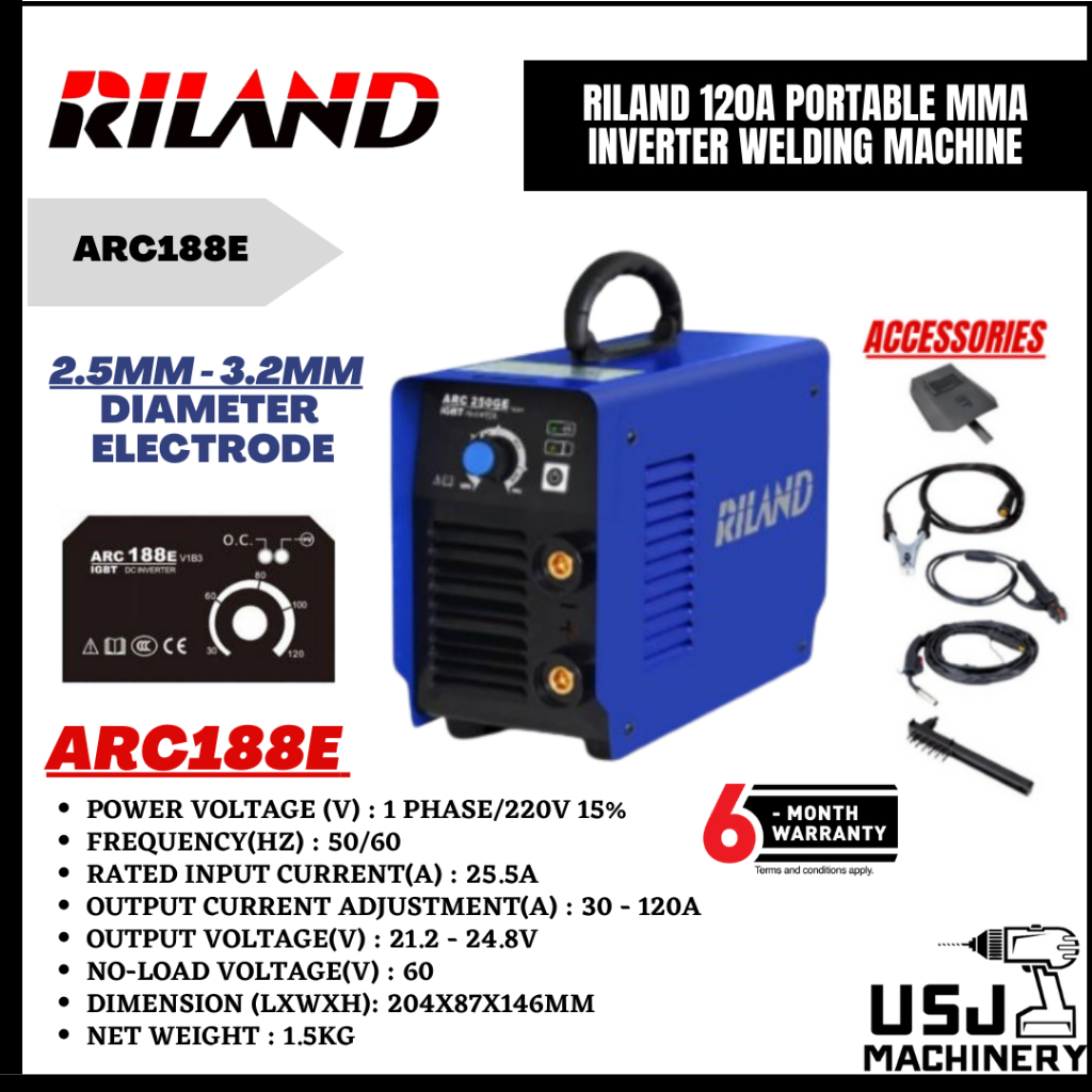 RILAND IGBT DC Portable MMA Inverter Welding Machine ARC188E | 6 Months Warranty | Shopee Malaysia