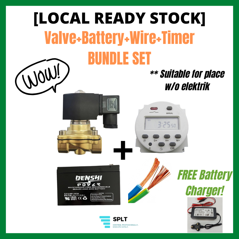 [READY STOCK] Solenoid valve + Digital Timer + DC12V Battery + Charger ...