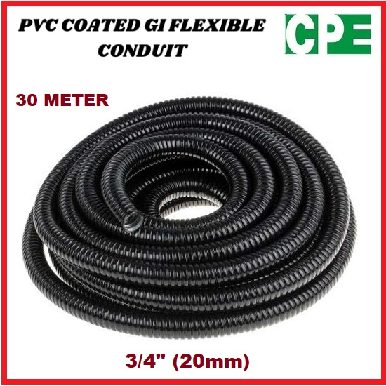 CPE 3/4" 20mm BLACK GI PVC-COATED FLEXIBLE CONDUIT - 30MTRS | Shopee ...