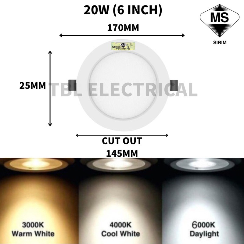 🔥SIRIM🔥LED Downlight Round Square 12W 20W 24W 4" 6'' 8" Lampu Siling ...
