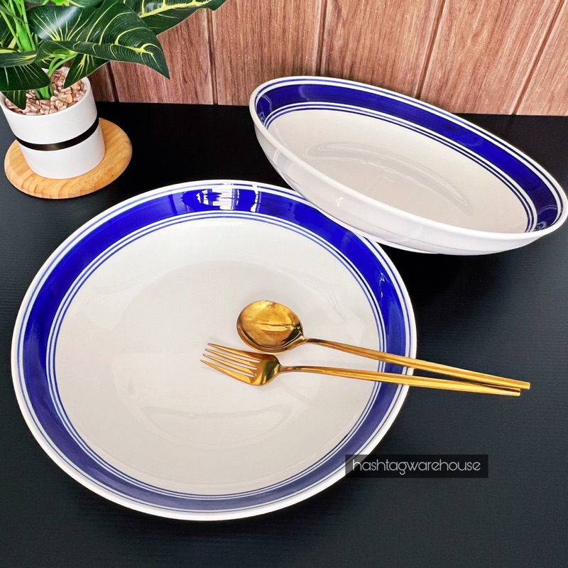 LINEAR BLUE 🌹 11” Deep Round Dish Server (2pcs) Rice / Noodle / Salad ...