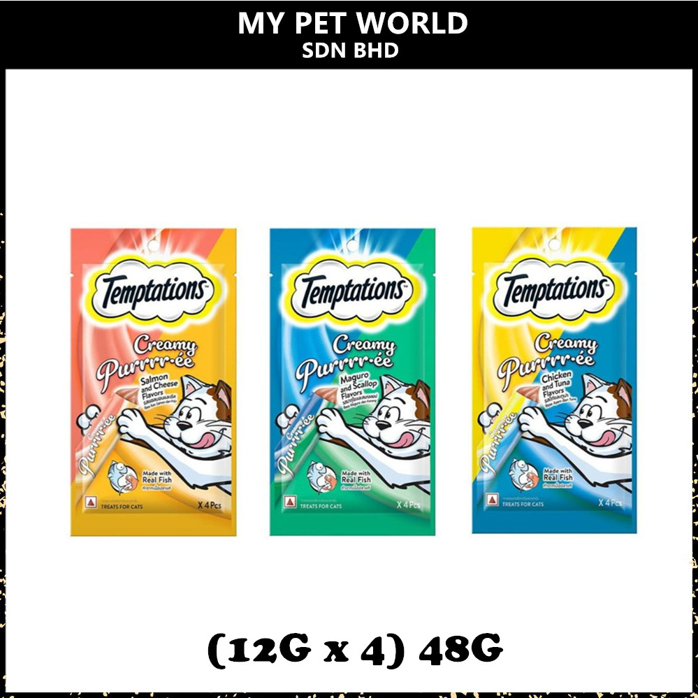Temptations Creamy Purrrr-ee Lickable Liquid Cat Treats Snack Lick (12G x 4) 48G | Shopee Malaysia