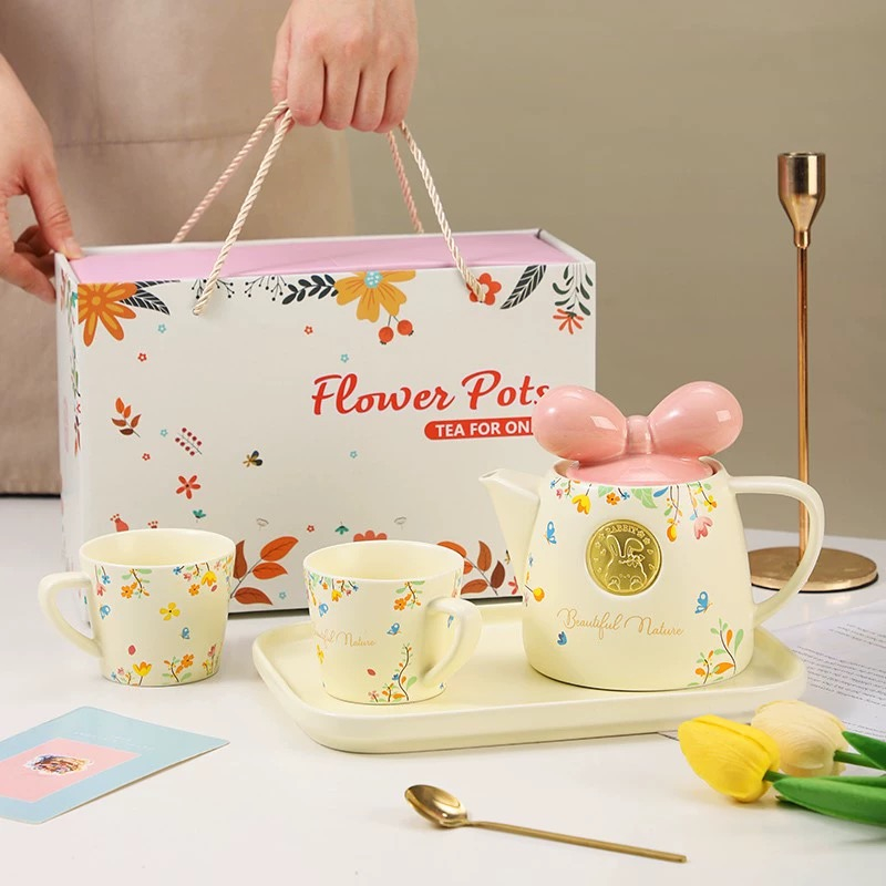 INS Ceramic Flower Pots Tea Pot and Mug Set Gift Ceramic Cup Drinkware ...