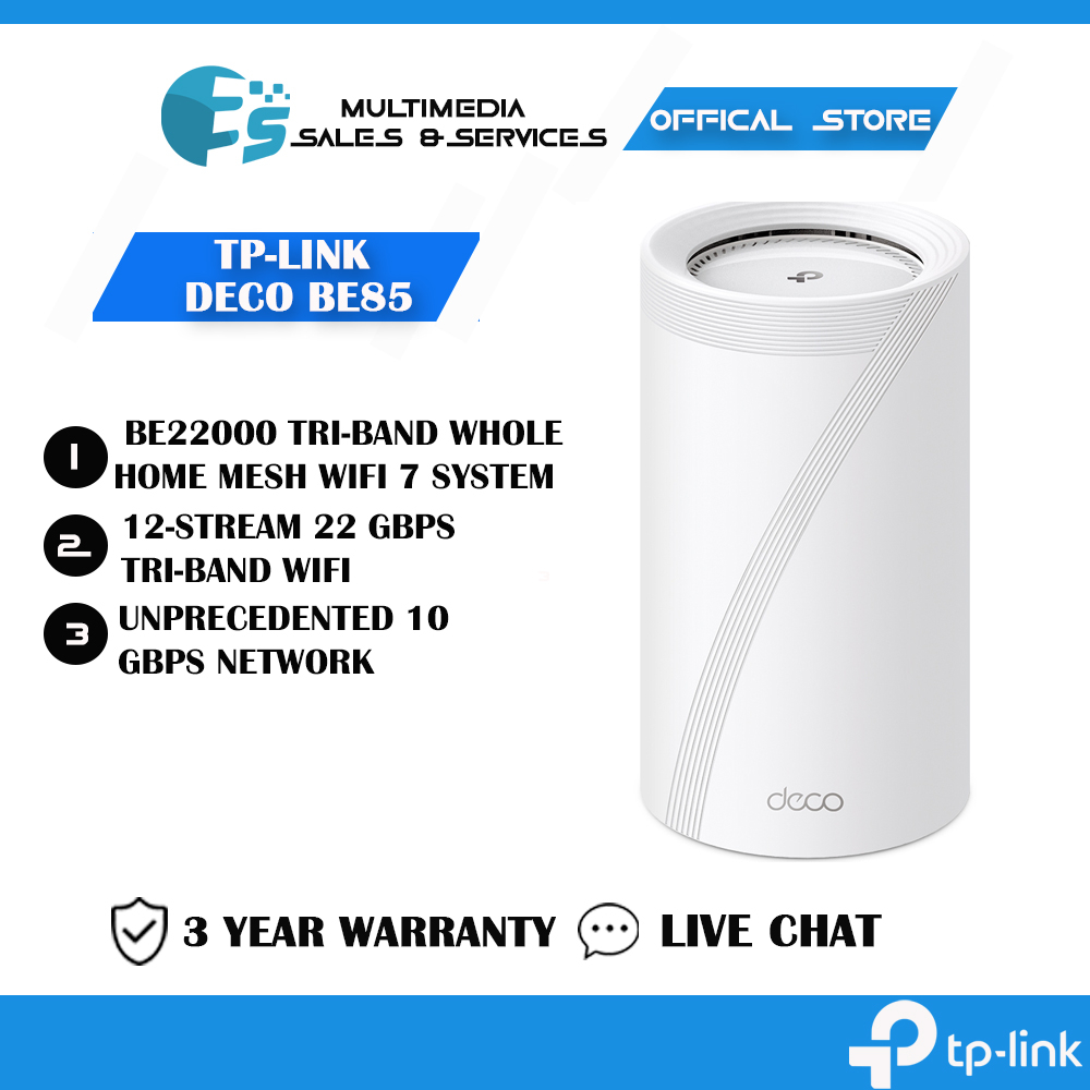 Tp-Link BE85 BE22000 Tri-Band Whole Home Mesh WiFi 7 System (1Pacl ...