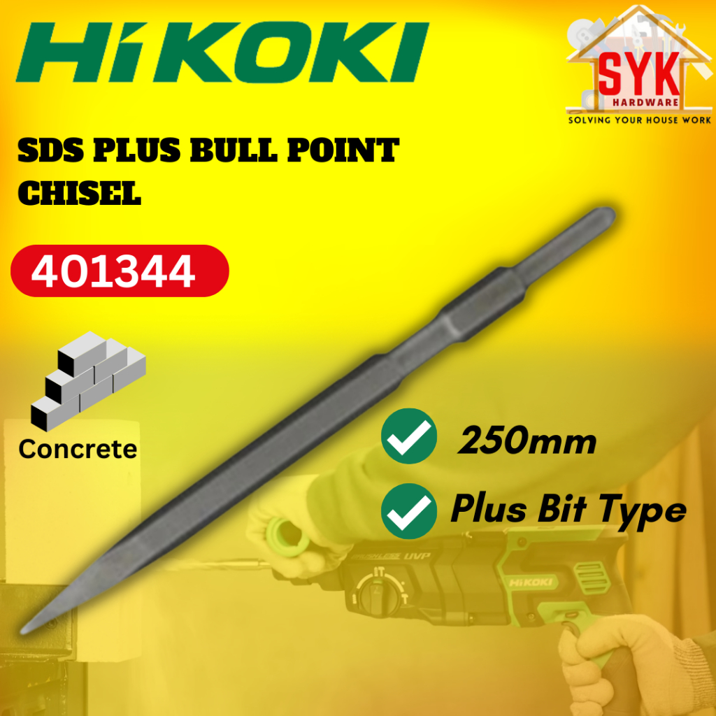 SYK Hikoki 401344 SDS Plus Bull Point Chisel 250mm Plus Bit Type ...