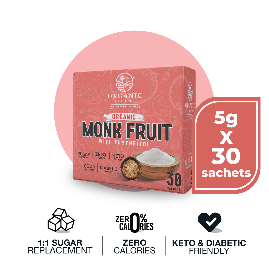 ORGANIC FIELDS Monk Fruit Sweetener with Erythritol 5gm sachets | Zero ...
