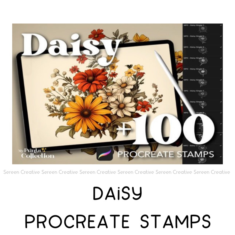 P687 Procreate Daisy Stamps (Nature brushes, botanical brush, flower ...