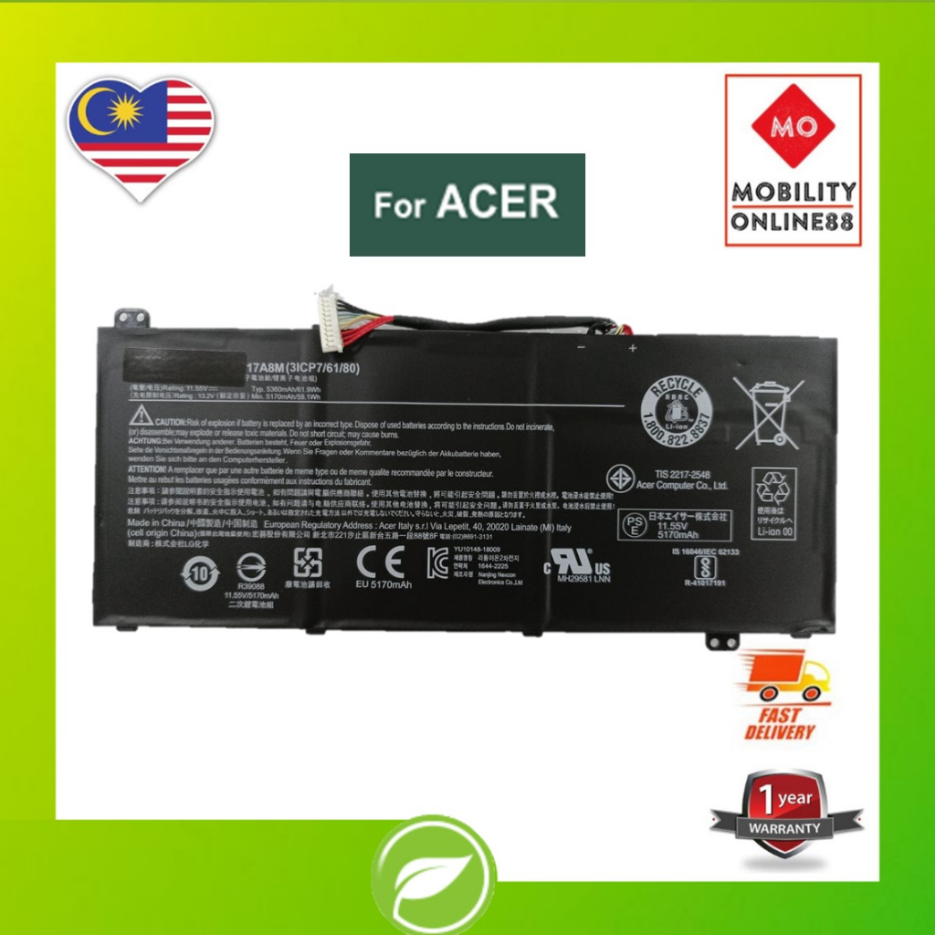 Acer AC17A8M SP314-52 X3 X314-51-M A314-33-C679 Notebook Laptop Battery | Shopee Malaysia