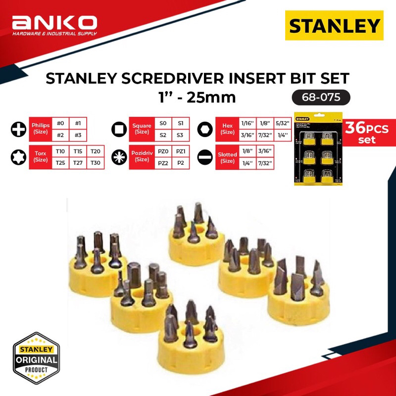 STANLEY SCREDRIVER INSERT BIT SET ( 36 Pc Set ) | Shopee Malaysia