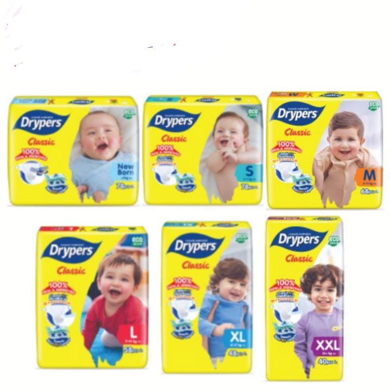 Drypers Classic Open Tape Mega Pack - NB78pcs / S70 / M54 / L50 / XL44 ...