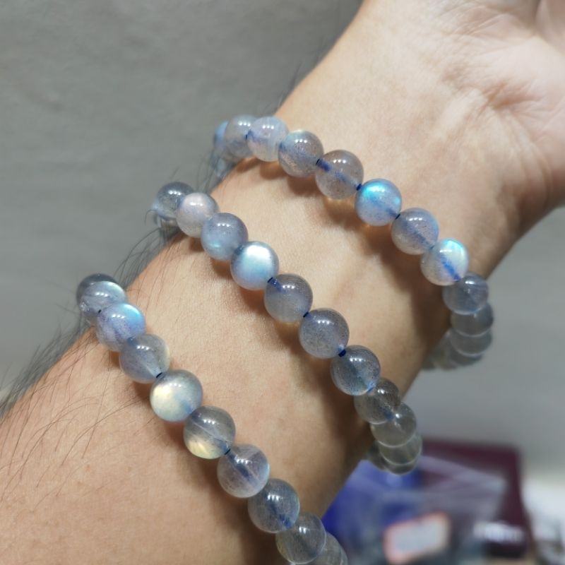High Shine Reflective Labradorite Grey Moonstone Bracelet 高品质强光灰月光拉长石手串 ...