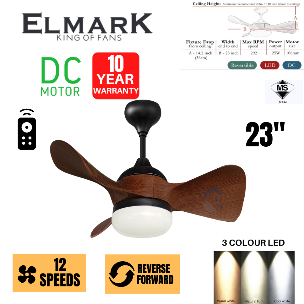 ELMARK BABY FAN / REMOTE CEILING FAN WITH LAMP (LED 3 COLOUR CHANGING ...