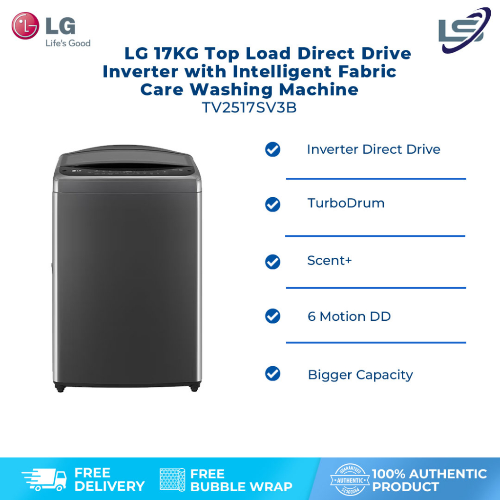 LG 17KG Top Load Direct Drive Inverter with Intelligent Fabric Care Washing Machine TV2517SV3B ...