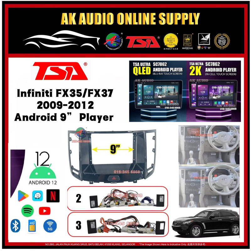 TSA Nissan Infiniti FX35/37 2009 - 2012 Ultra Car 9'' inch Android Player New Model Series QLED ...
