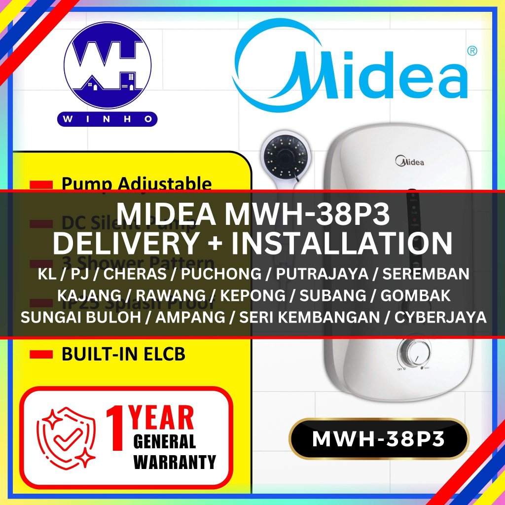 【WITH INSTALLATION】Midea MWH-38P3 (3.8kW) Instant Water Heater with DC ...