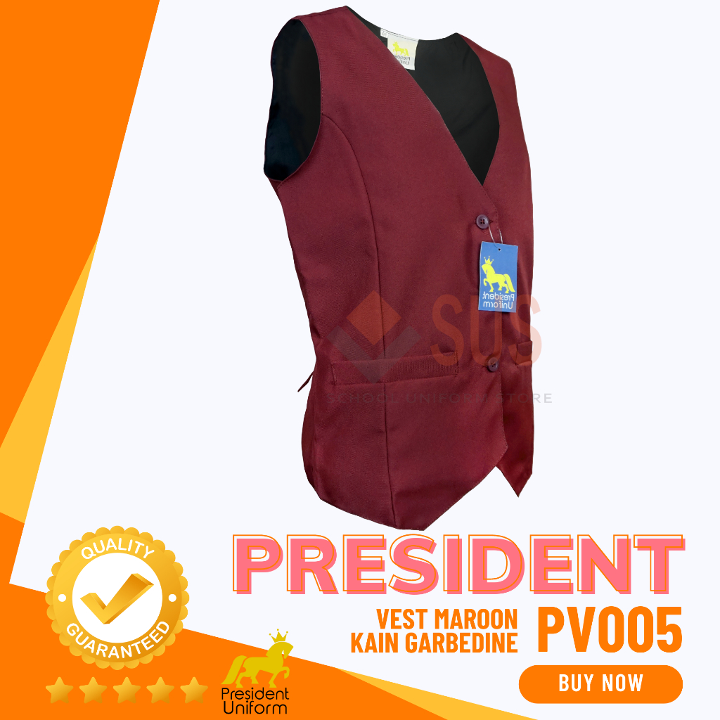 VEST MAROON PENGAWAS READY STOCK !!! VEST SEKOLAH RENDAH DAN MENENGAH / PV005 - PRESIDENT ...