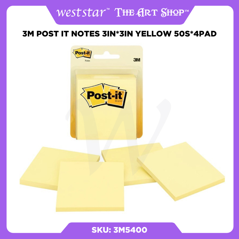 [Weststar TAS] 3M Post It Notes 3in*3in Yellow 50s*4pad | Shopee Malaysia