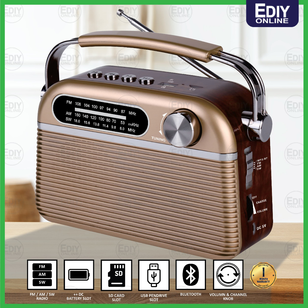 【NEW】Rechargeable Retro Classic Radio FM AM SW Band Bluetooth Wireless ...