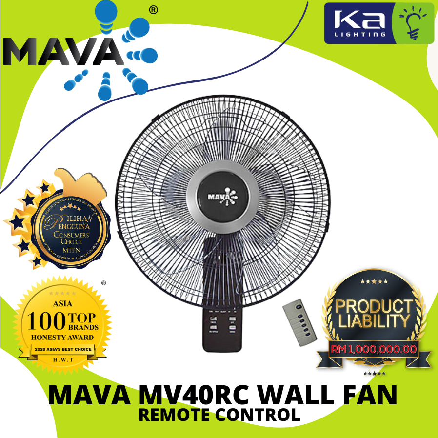 MAVA 16" 5 BLADE Wall fan with remote control MV40RC / Kipas Dinding ...