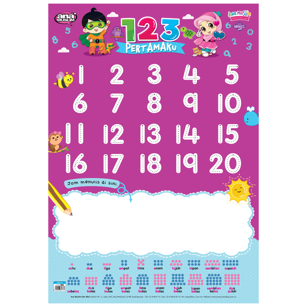 KOLEKSI LENGKAP POSTER ANA MUSLIM MATEMATIK, 123, SIFIR, NOMBOR, TAMBAH ...