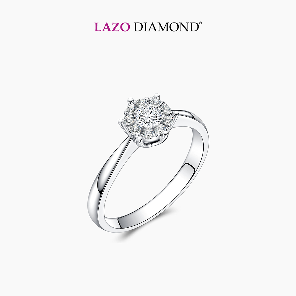 LAZO DIAMOND Six Prong Setting Illusion Halo Diamond Ring in 9k White ...