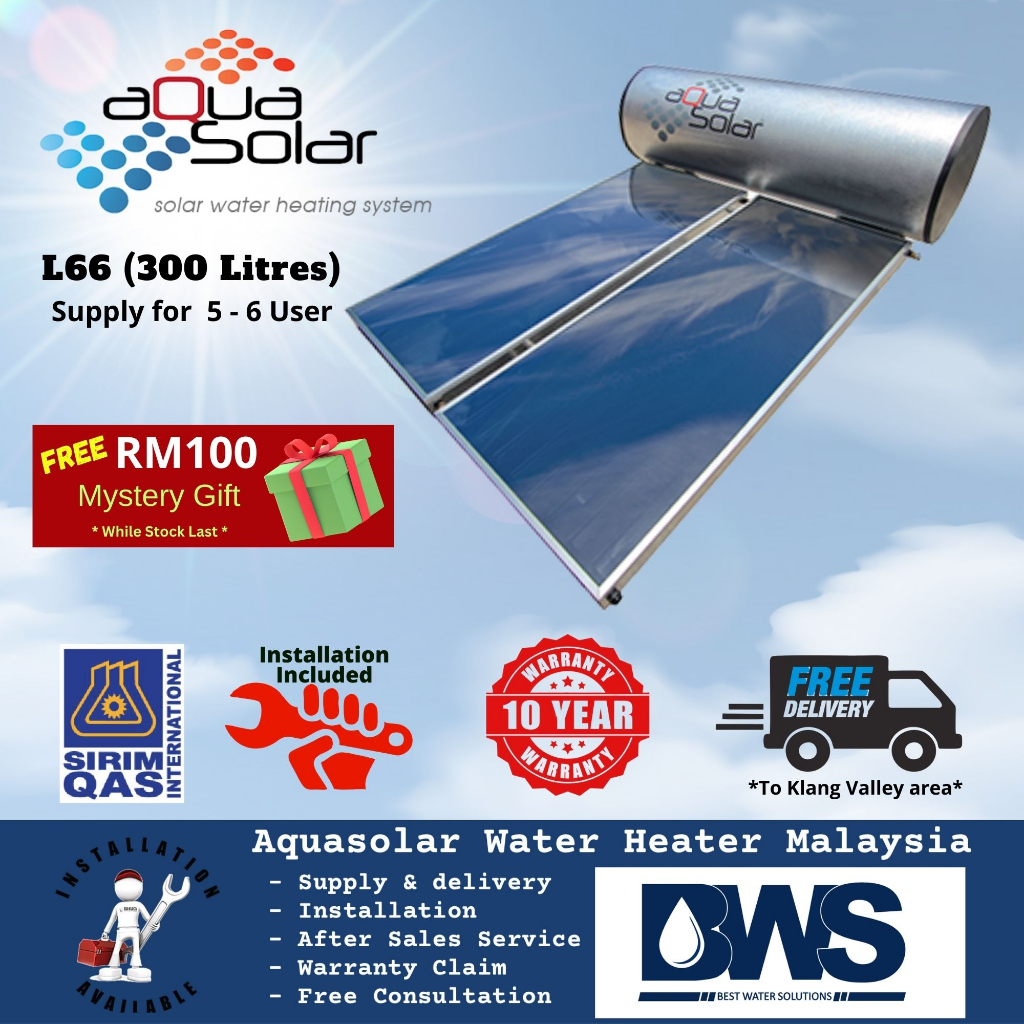 AQUA SOLAR L66 (300 LITERS) SOLAR WATER HEATER WITH INSTALLATION (KL ...