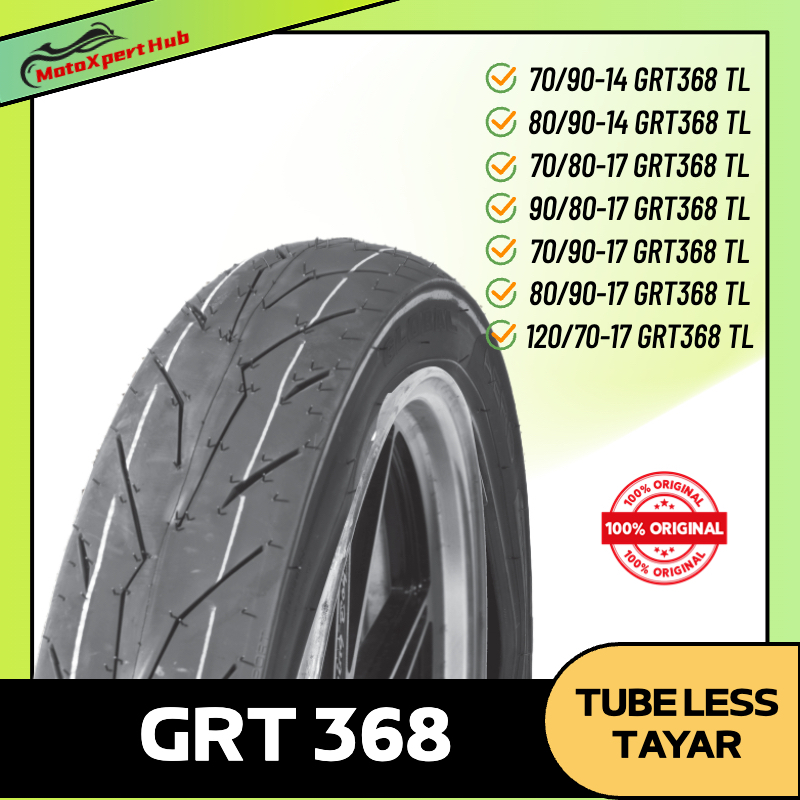 GRT Motorcycle Tubeless Tyre GRT368 Motor Tube Less Tayar 70/90-14 80 ...