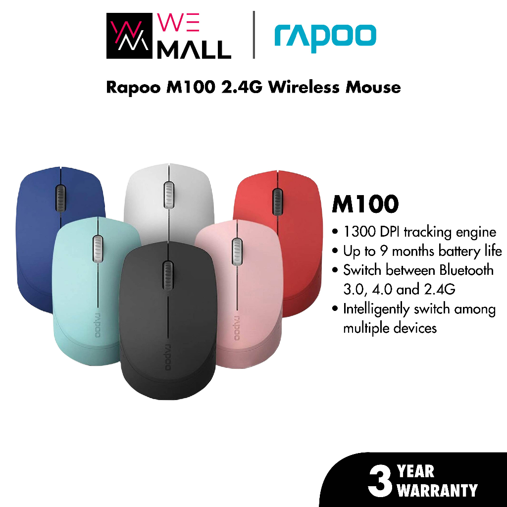 Rapoo Silent Multi Mode Bluetooth 2.4G Wireless Mouse M100 | Shopee ...