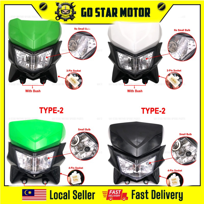KAWASAKI KSR KSR110 KLX KLX150 SCRAMBLER FRONT COWLING HEAD LAMP WITH ...