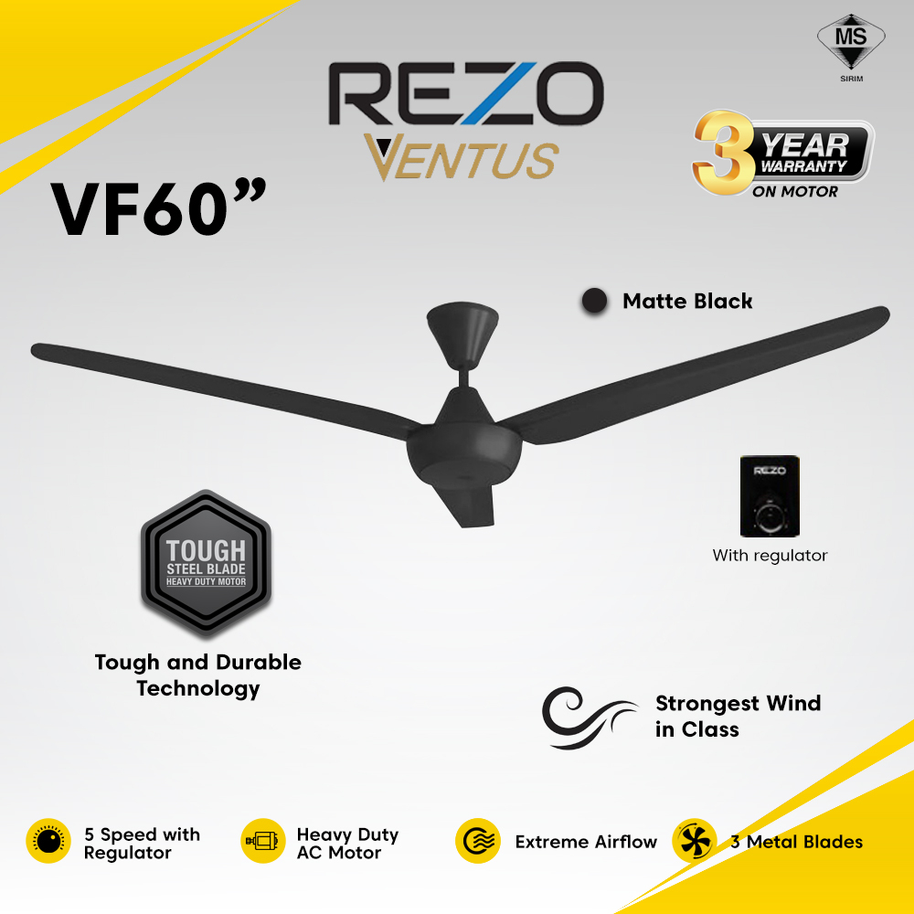 REZO Ventus VF60 60'' 3 BLADE AC Motor Regulator Ceiling Fan Kipas ...