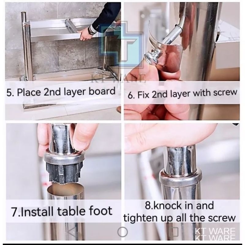 KT WARE 2 Tier Stainless Steel Kitchen Working Table Storage Rack Heavy ...