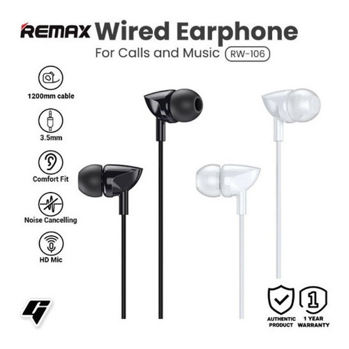 Remax Earphone RW-105 RW-106 Stereo Headphone Music Headset With Mic ...