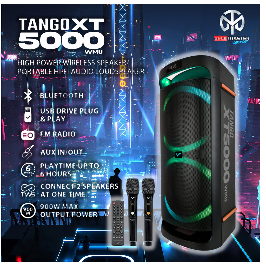 Vinnfier TANGO XT5000 WMU 900W Bluetooth Potable HI-FI PartyBox Karaoke ...
