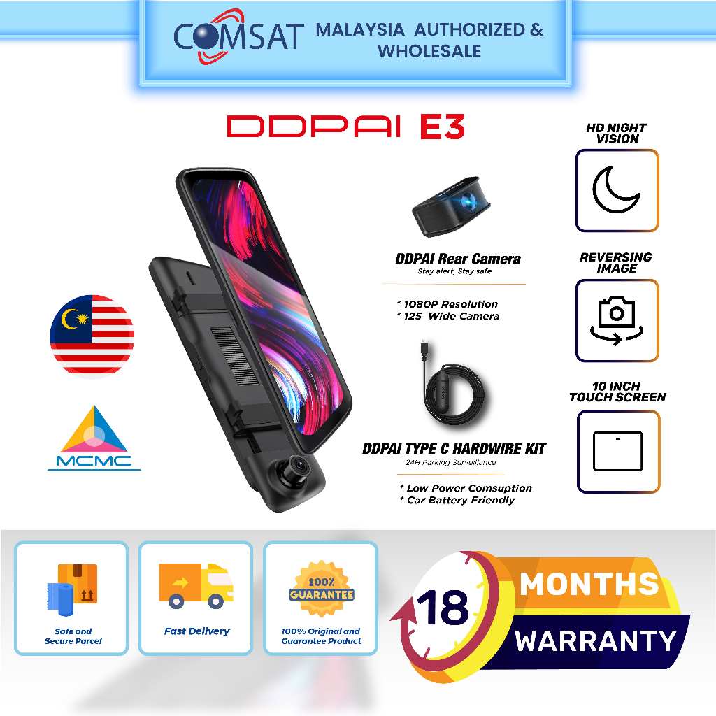 DDPAI Mola E3 Rearview Mirror Dashcam With Touch Screen Dual Recording ...