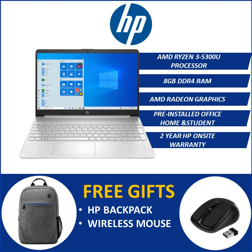 Hp 15s Eq2197au 156 Fhd Laptop Natural Silver Ryzen 3 5300u 8gb 512gb Ssd Ati W11 Hs