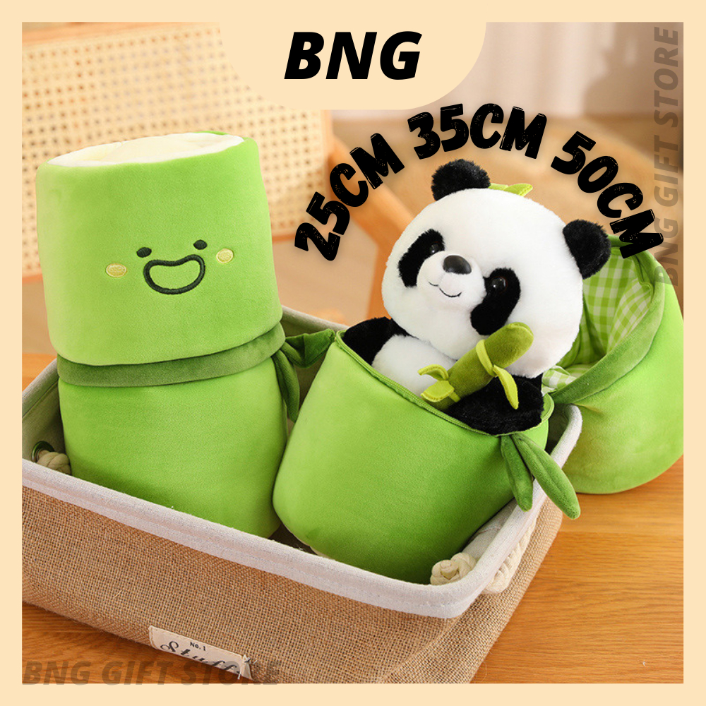 🔥2 in 1 Panda🔥 25/35/50cm Cute Panda with Bamboo Tube Plush Soft ...