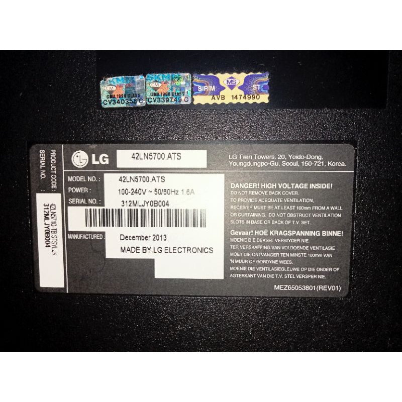 LG 42LN5700 ATS POWERBOARD MAINBOARD TCON DAN SPEAKER | Shopee Malaysia